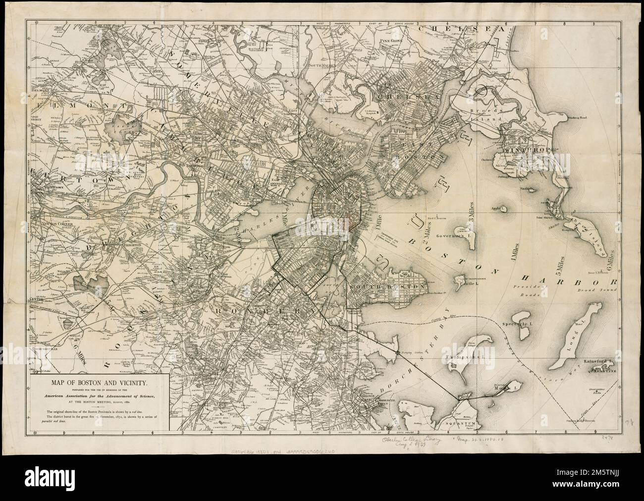 Map of Boston and vicinity. The original shore-line of the Boston ...