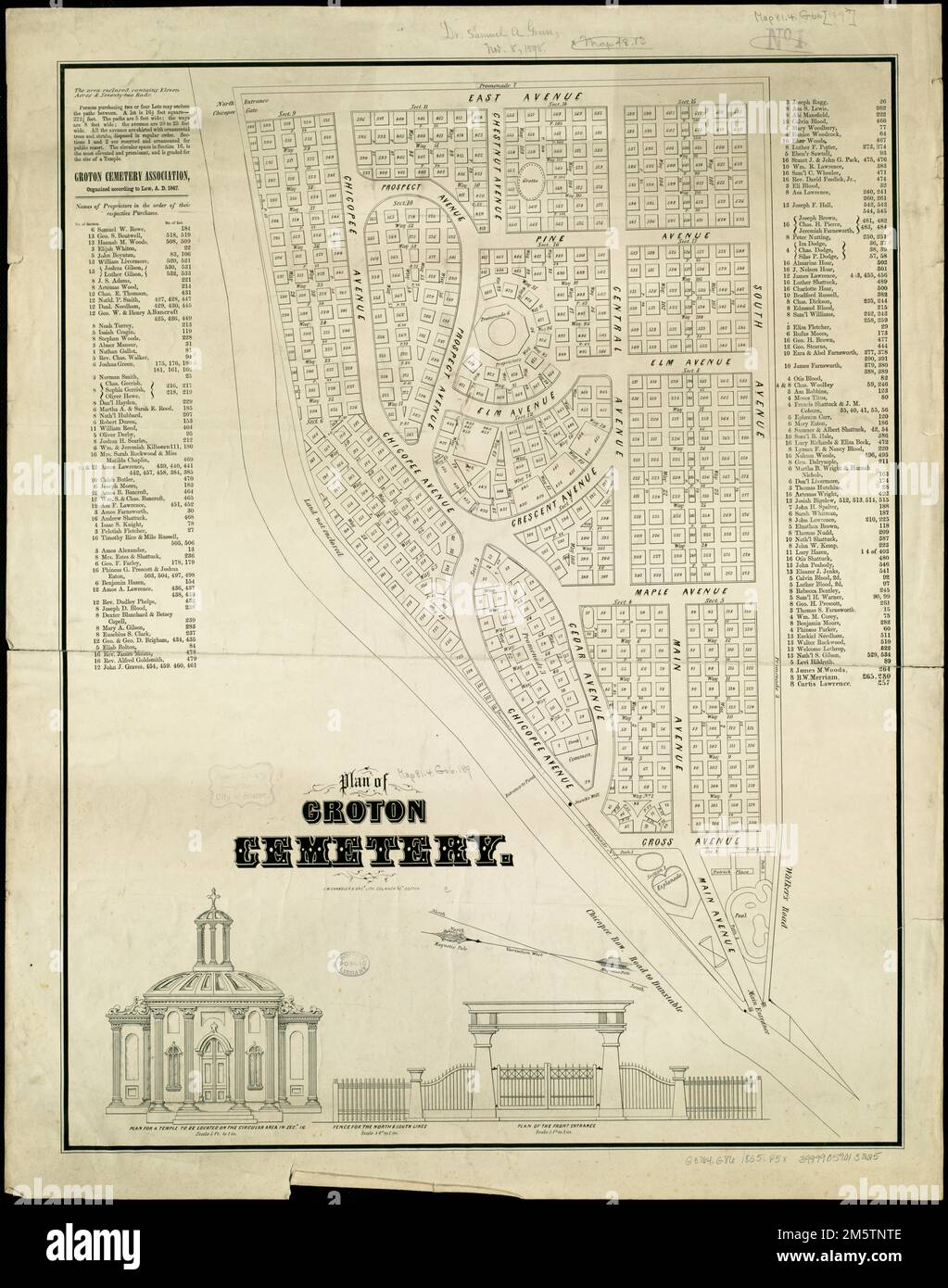 Plan of Groton Cemetery. Oriented with north toward the upper left ...