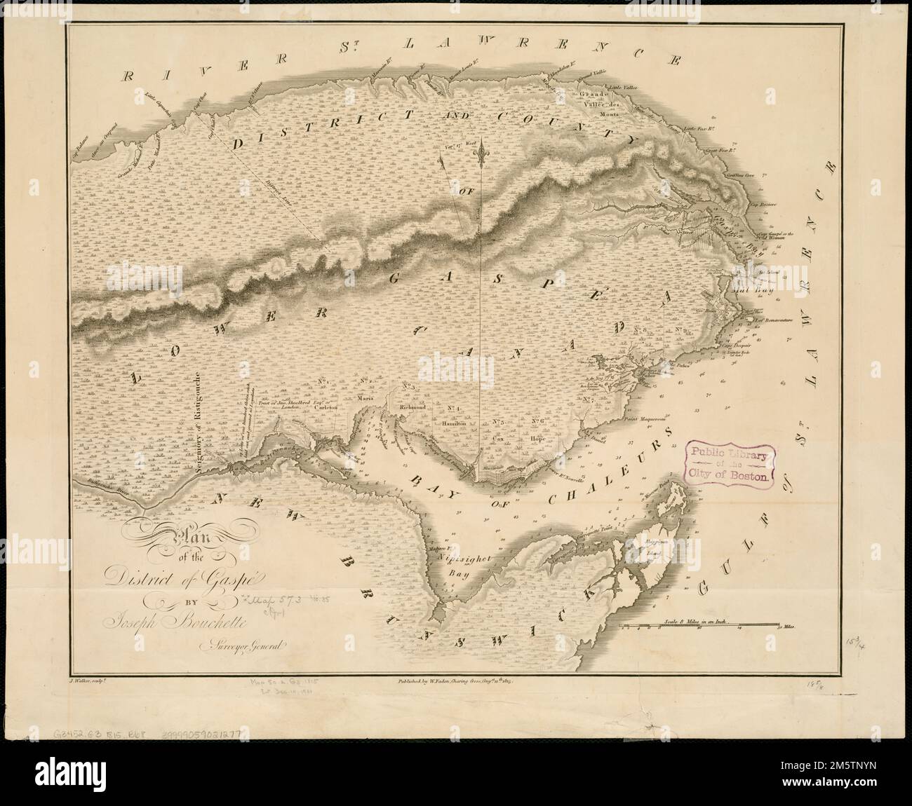 Plan of the district of Gaspé. Relief shown by hachures. Depths shown ...