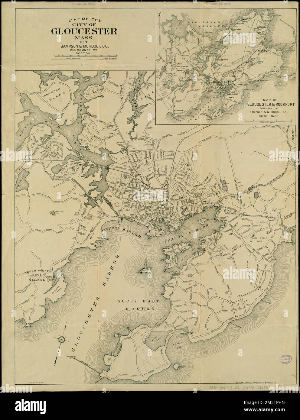 Map of the city of Gloucester, Mass. Oriented with north toward the ...