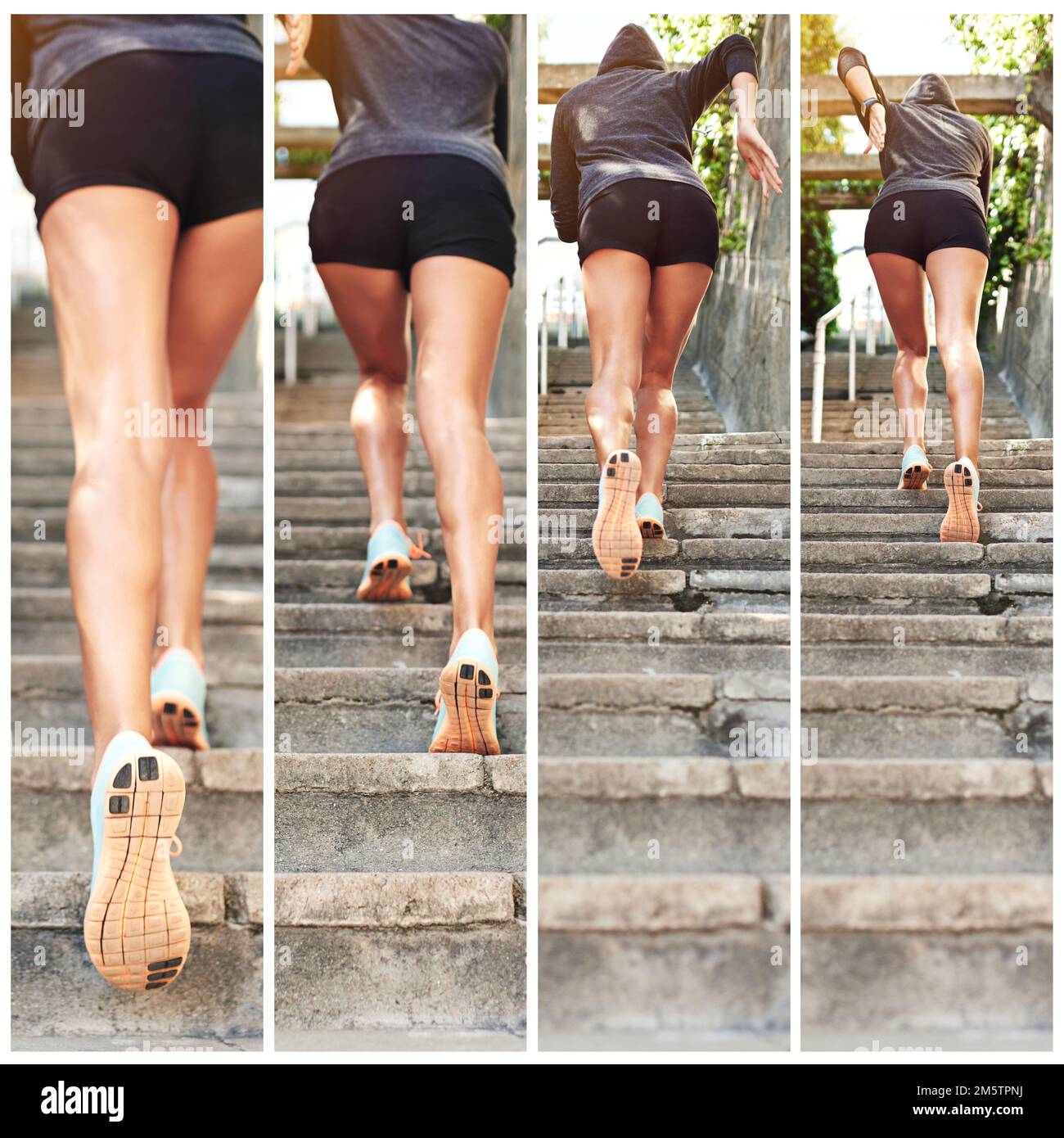 The stages of fitness. Composite rearview shots of a young female ...