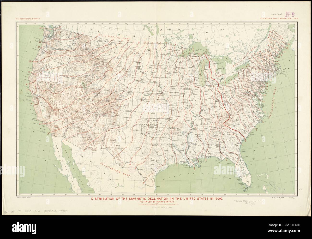Distribution of the magnetic declination in the United States in 1900 ...