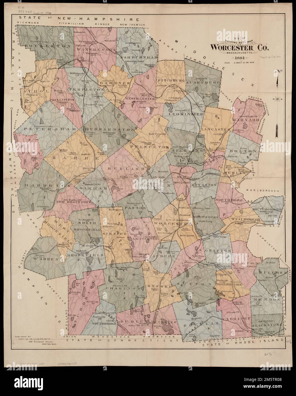 New driving road map of Worcester Co. Massachusetts. Shows the post ...