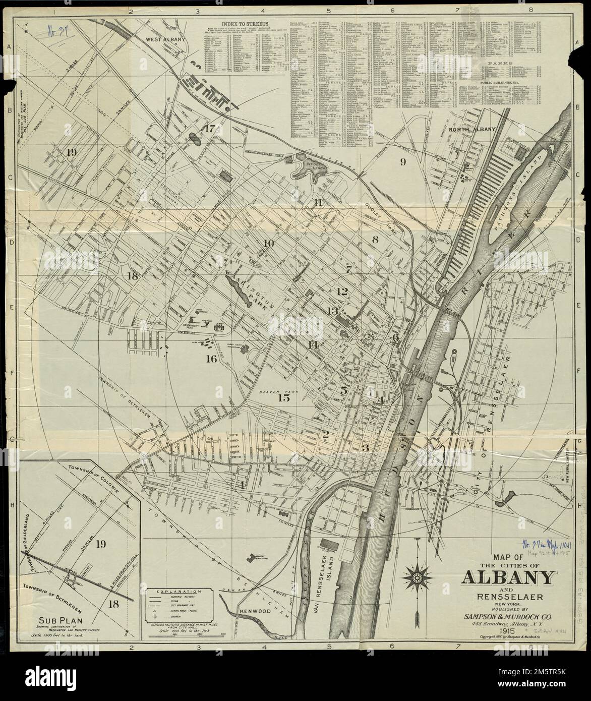 Map of the cities of Albany and Rensselaer, New York. Shows steam ...