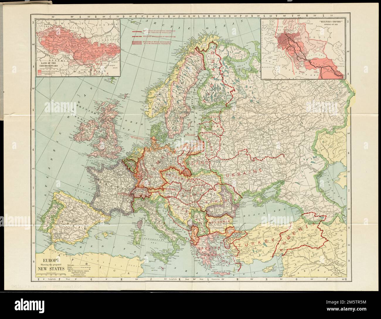Europe showing the proposed new states. Shows boundaries ca. 1919 after ...