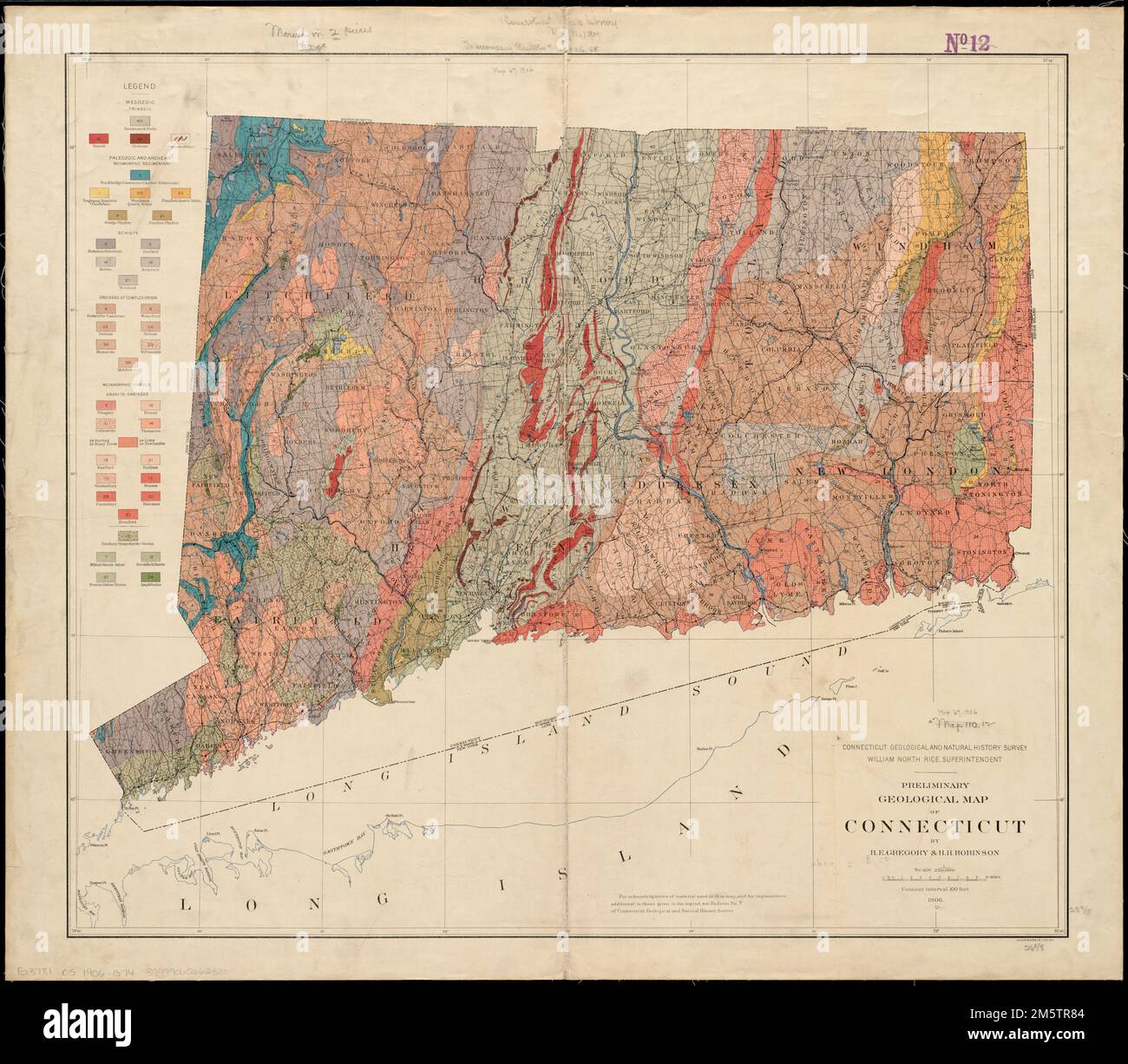 Preliminary geological map of Connecticut. Relief shown by contours ...