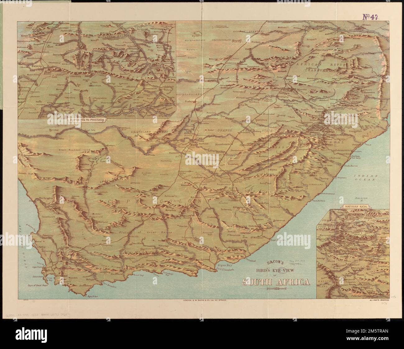 Bacon's bird's eye view of South Africa. Relief shown pictorially ...