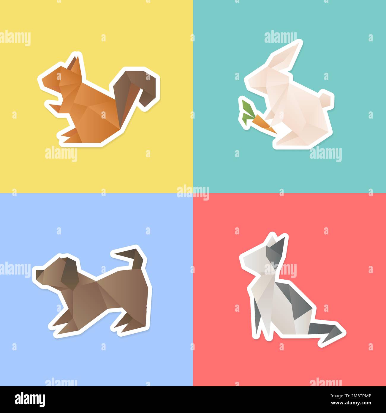 Animals paper craft polygon vector collection Stock Vector Image & Art ...