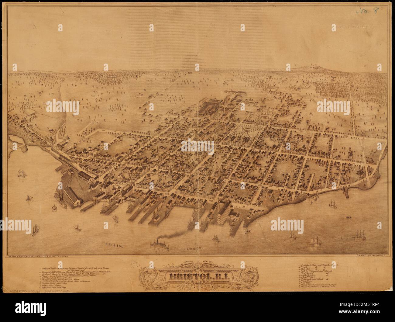 Bird's eye view of Bristol, R.I : 1877. Indexed for points of interest ...