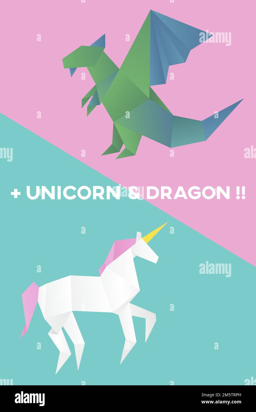 Mythical animals origami vector paper craft set Stock Vector Image ...