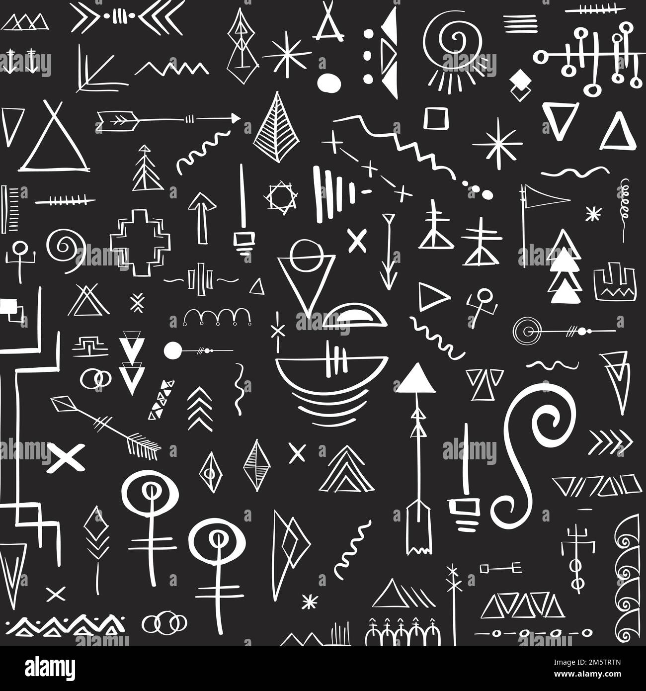 Bohemian tribal doodle pattern vector black background Stock Vector ...