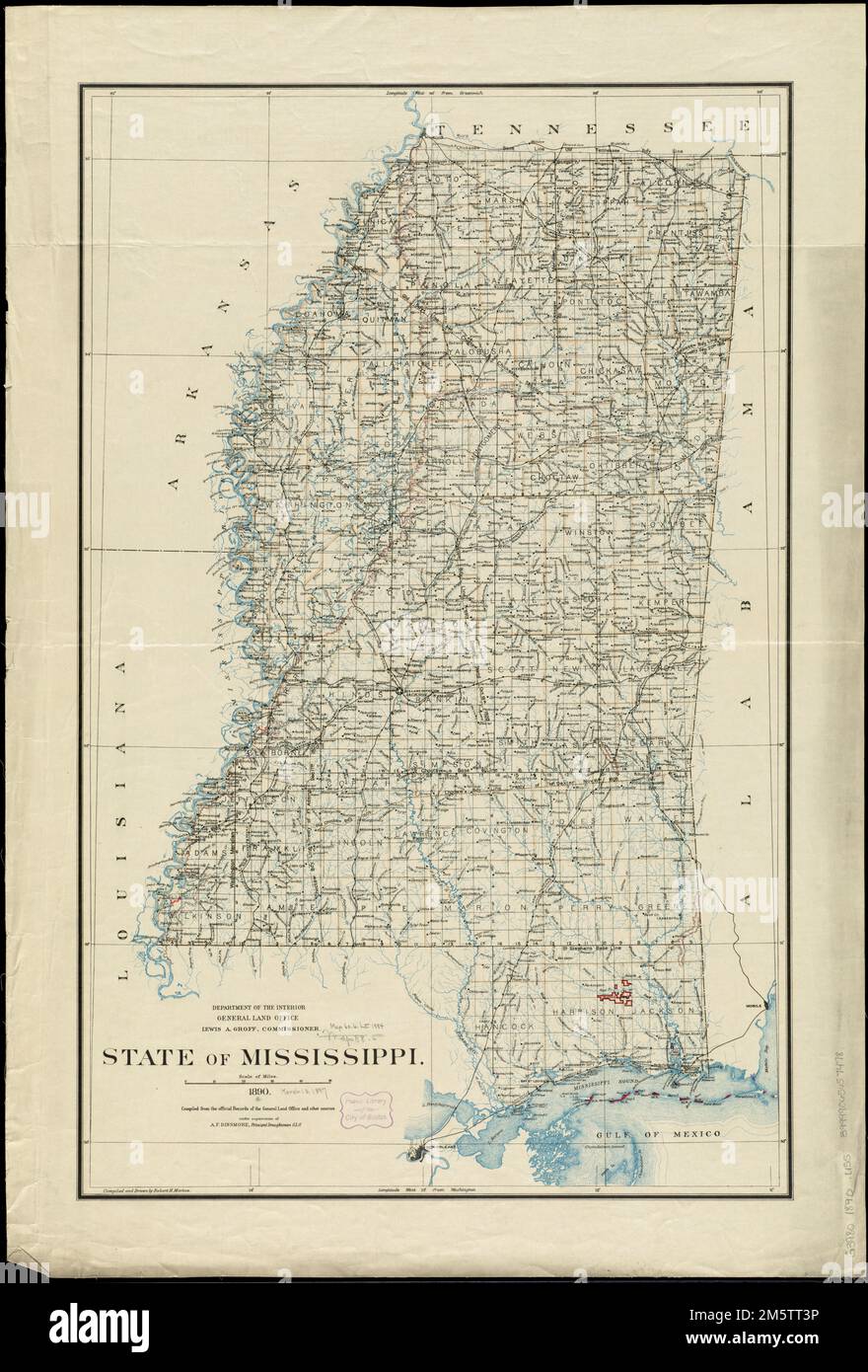 State of Mississippi. Prime meridians: Greenwich, Washington. Relief ...