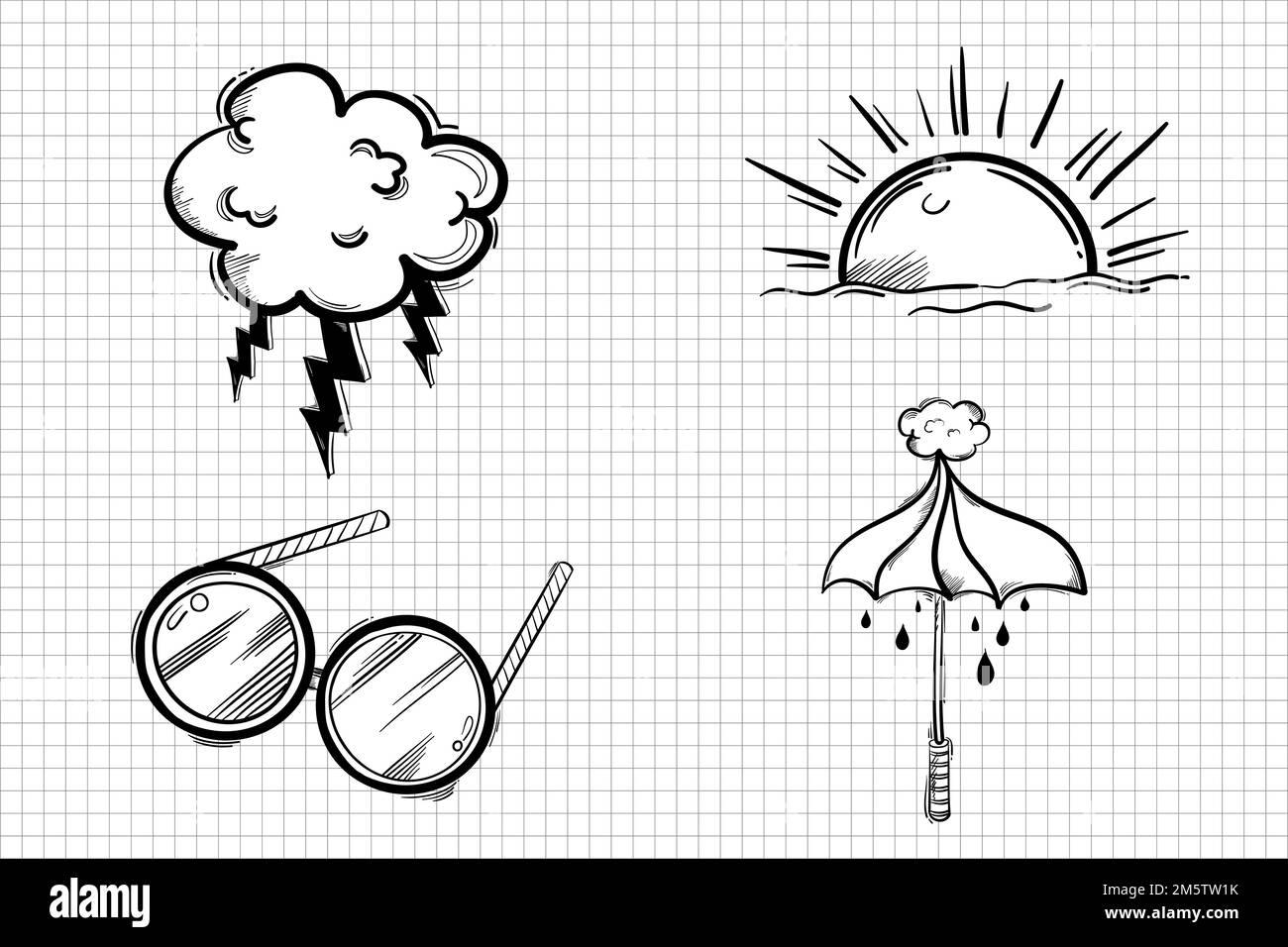 Funky doodle weather icon vector cartoon sticker set Stock Vector Image ...