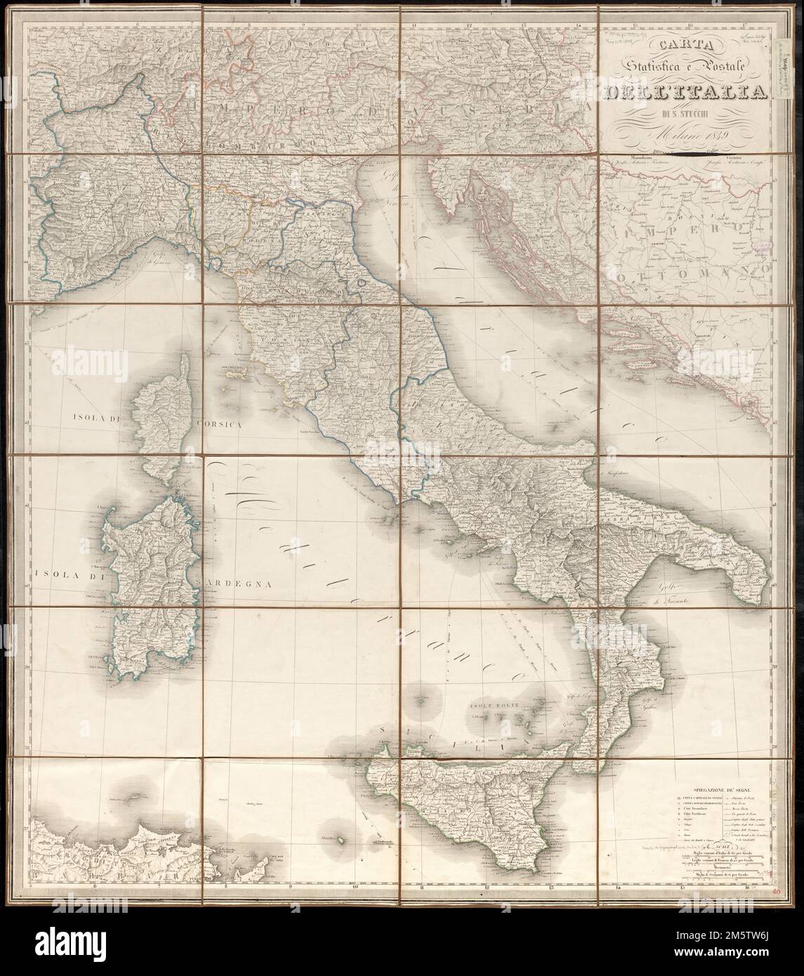 Carta statistica e postale dell'Italia. Relief shown by hachures. Prime ...