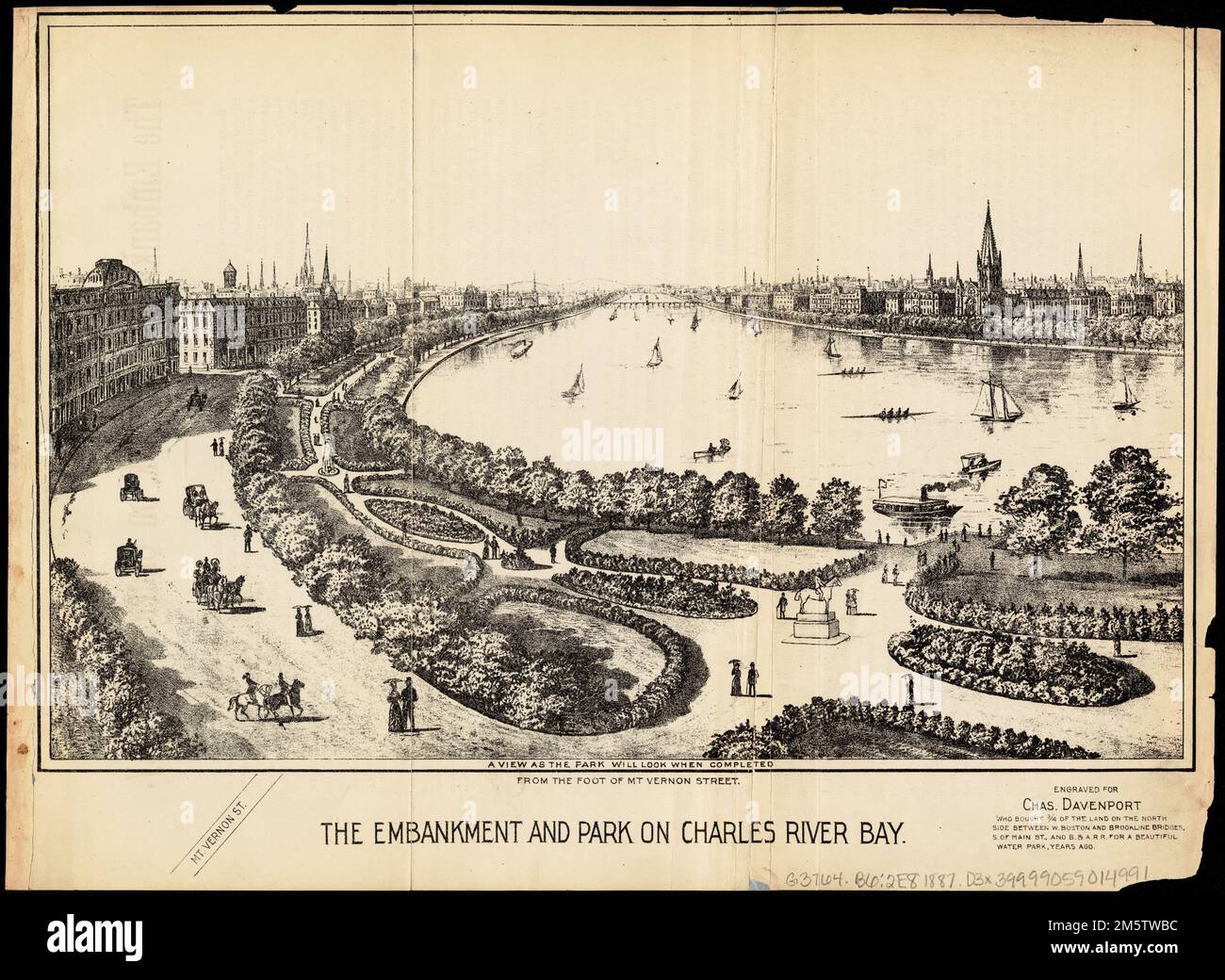 The embankment and park on Charles River Bay. On verso: text relating ...