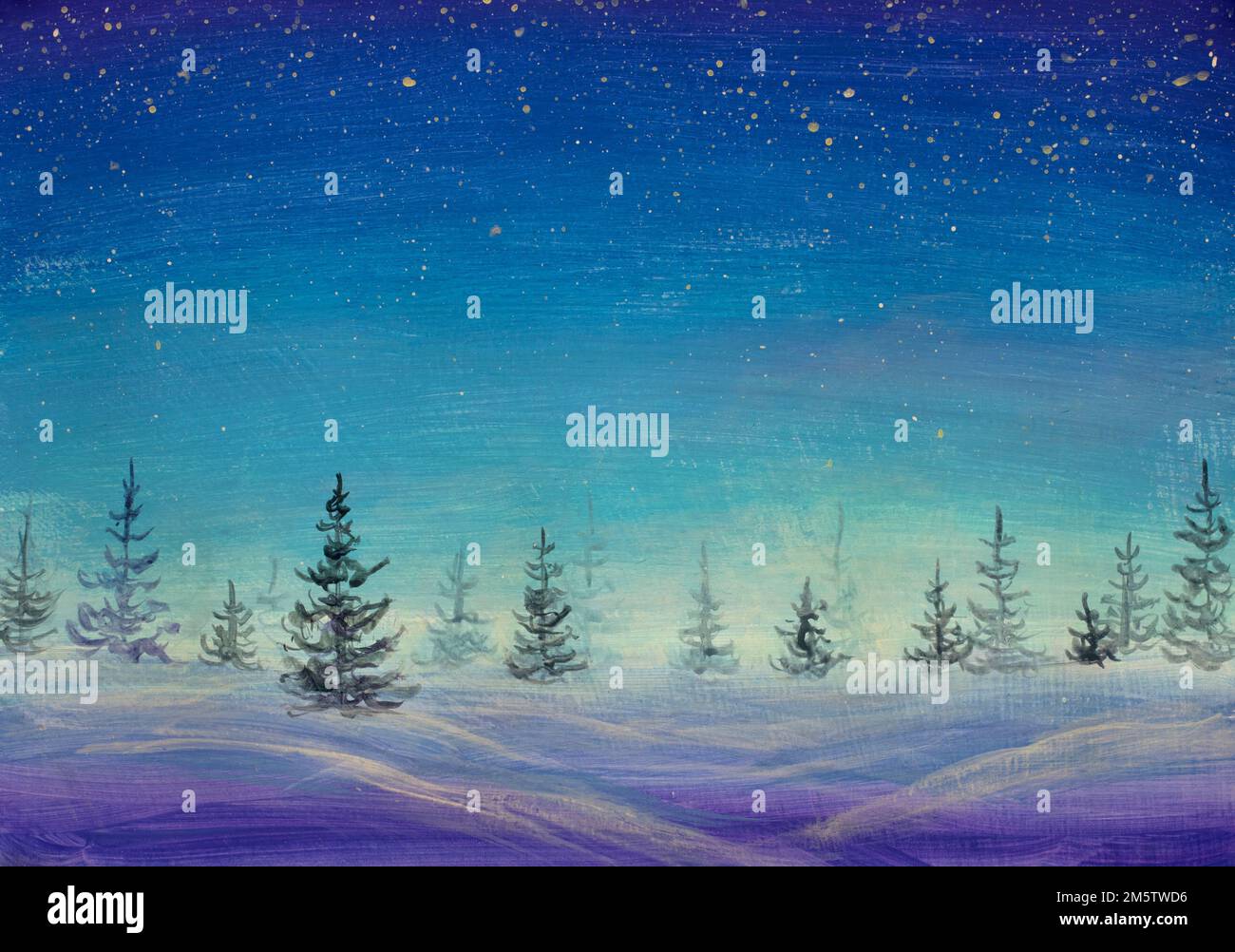 Winter snowy forest landscape with fir trees oil painting on canvas ...