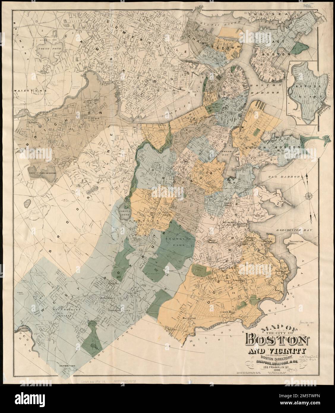 Map of the city of Boston and vicinity. Oriented with north toward the ...