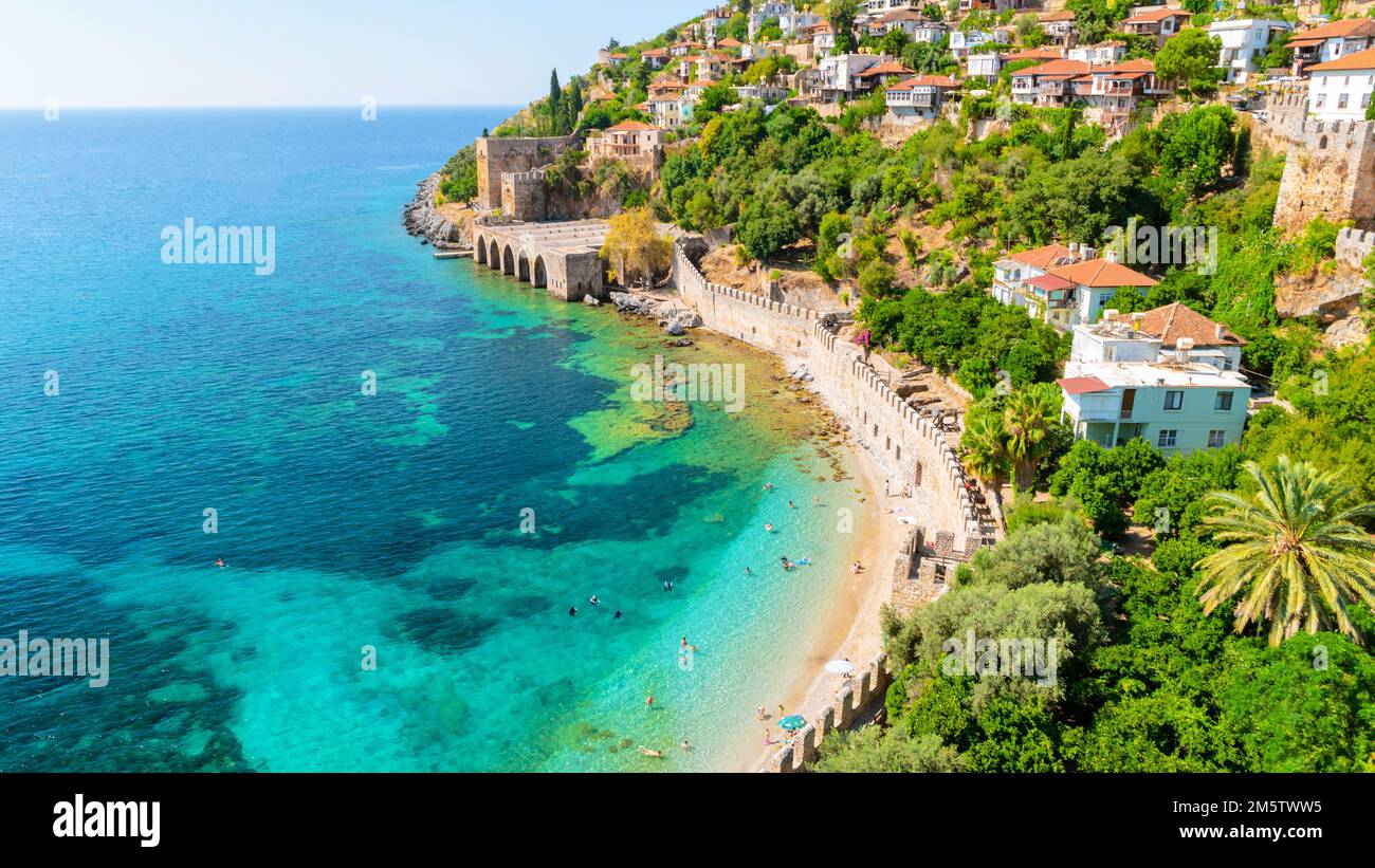 Alanya, Antalya district, Turkey shipyard from Kizil Kule tower in ...