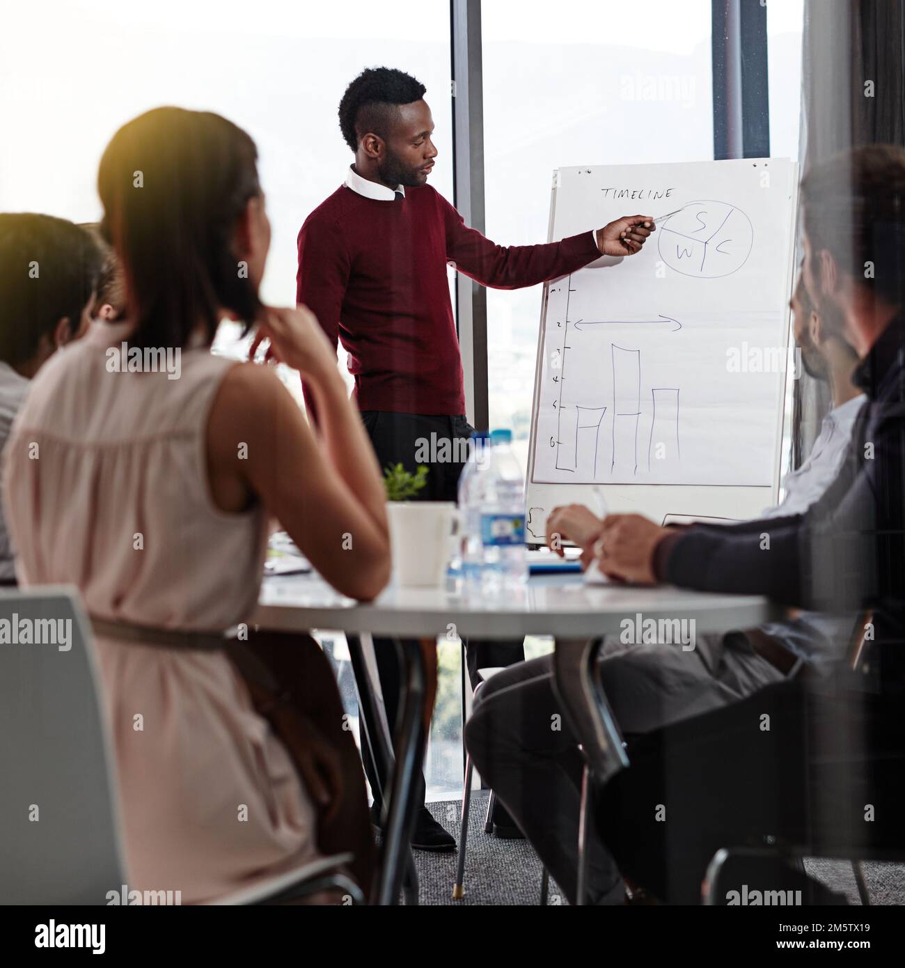 Explaining the companys numbers in detail. a businessman giving a ...