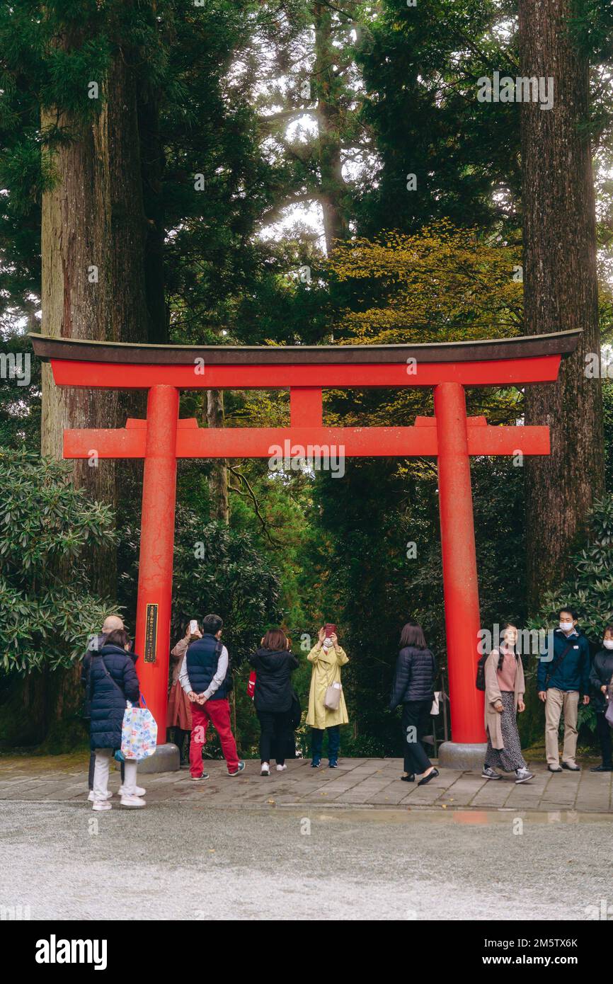Iconic Torii gates at Lake Ashi, Hakone, Japan Stock Photo - Alamy