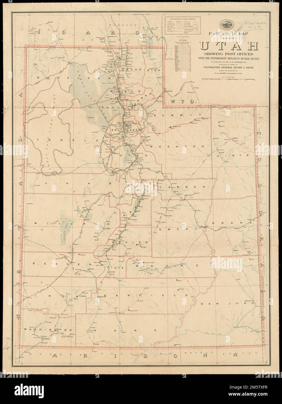Post route map of the state of Utah showing post offices with the ...