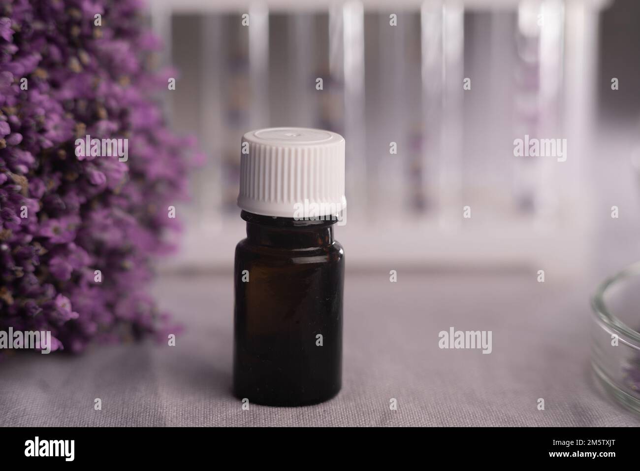 laboratory experiment with lavender, oil and ingredient extract for ...
