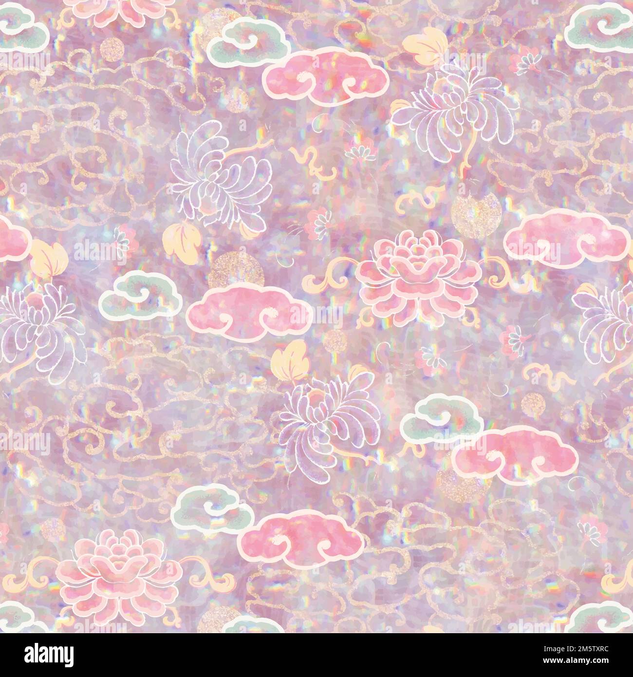 Vintage holographic floral vector pattern remix from artwork by William ...