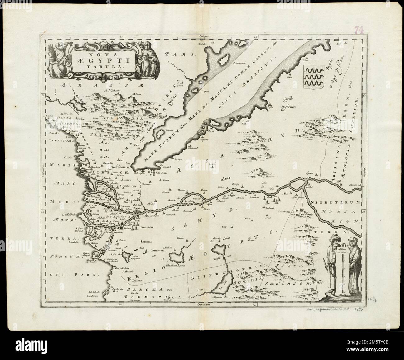 Nova Aegypti tabula. Relief shown pictorially. Oriented with north to ...