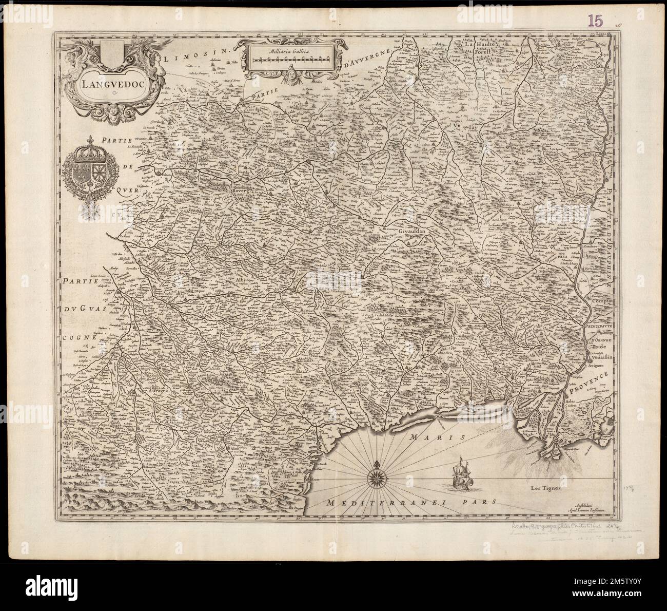 Languedoc. Map of the Languedoc region in southern France. Relief shown ...