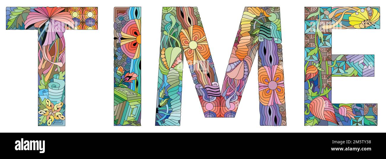 Hand-painted art design. Hand drawn illustration word TIME for t-shirt ...