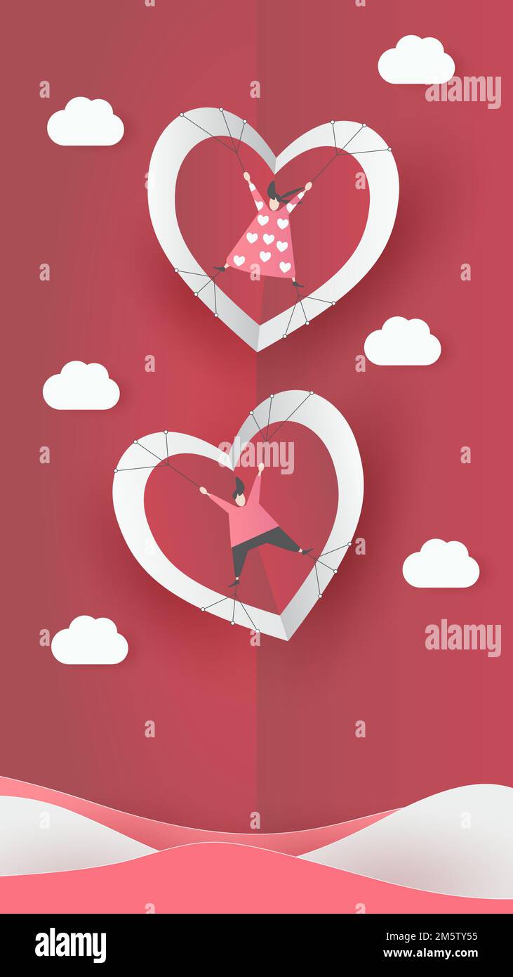 cute love paper art valentine day. with lovely valentine boy and girl ...