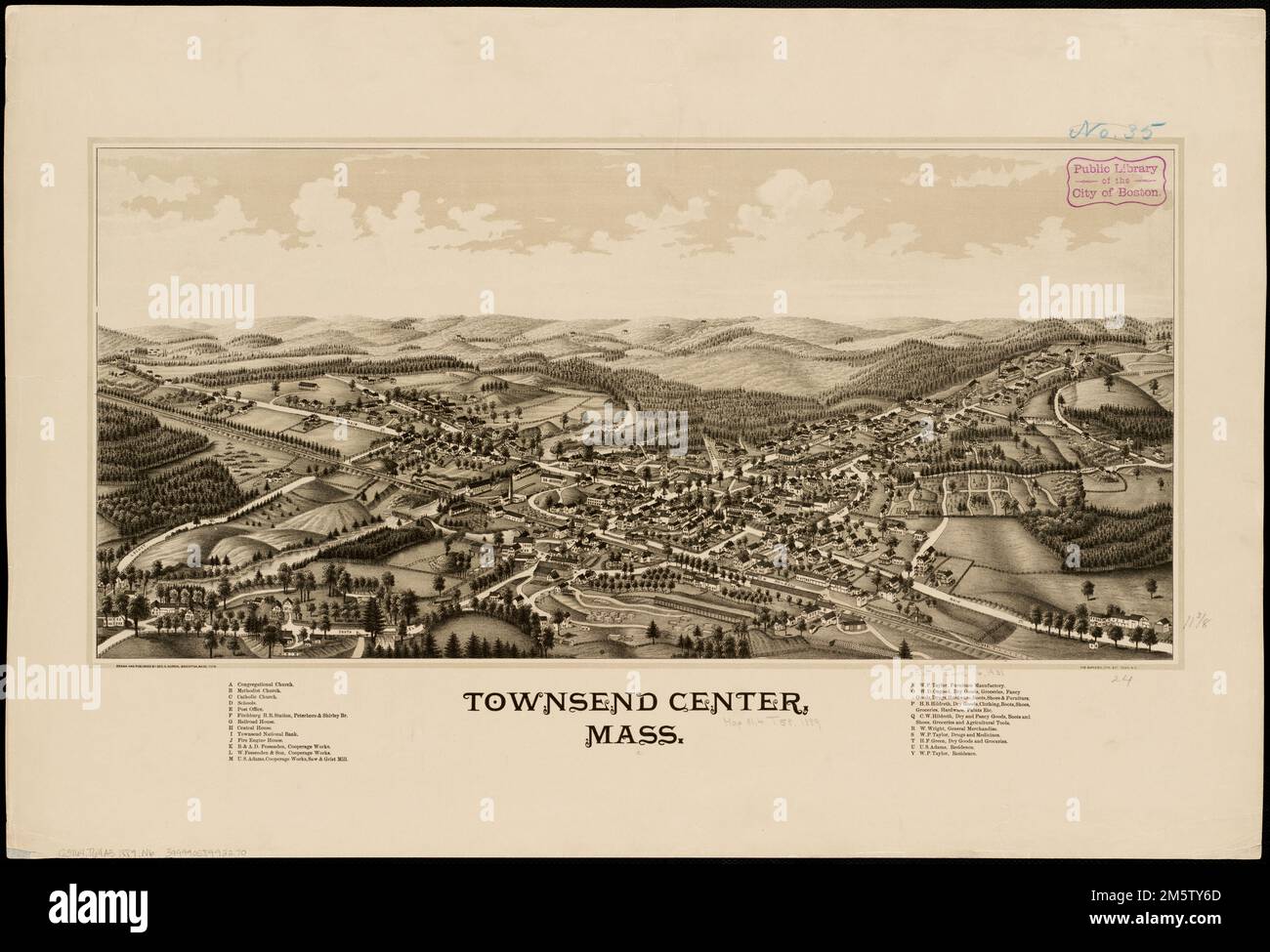 Townsend Center, Mass. Bird's-eye view. Relief shown pictorially ...