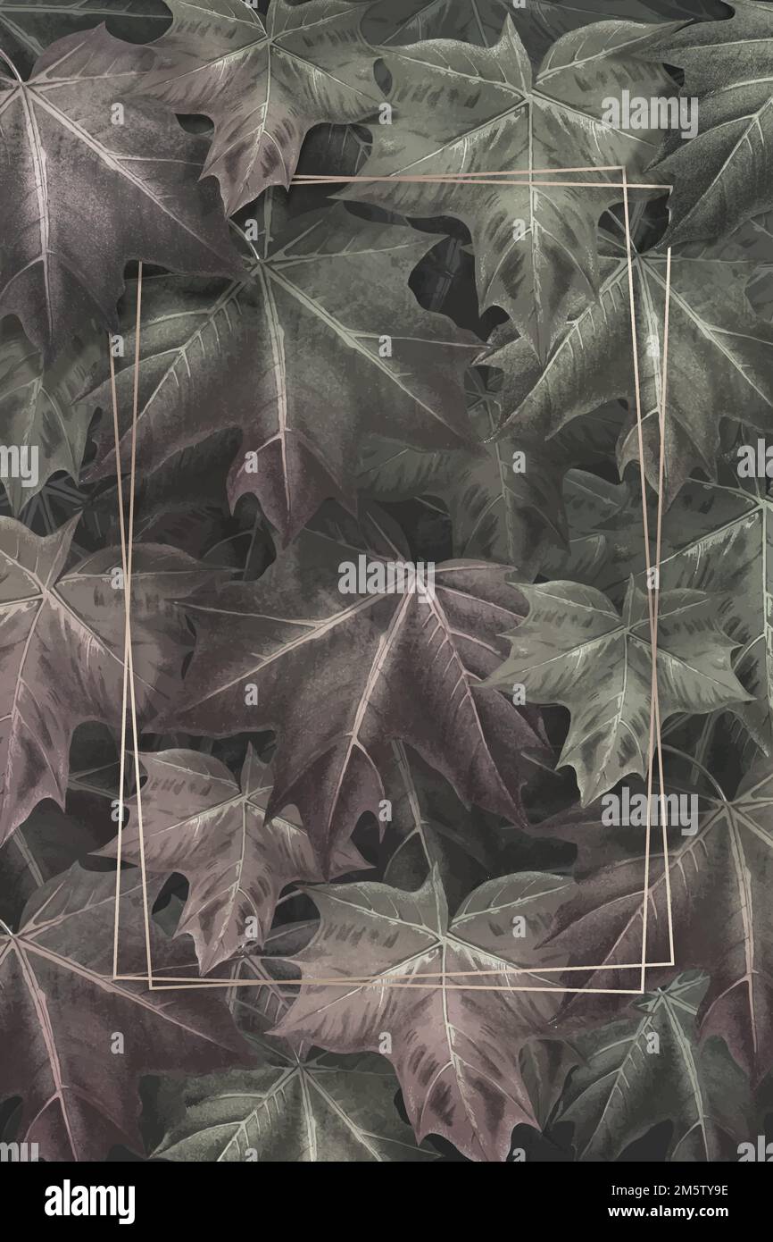 Rectangle gold frame on hand drawn autumn maple leaf patterned ...