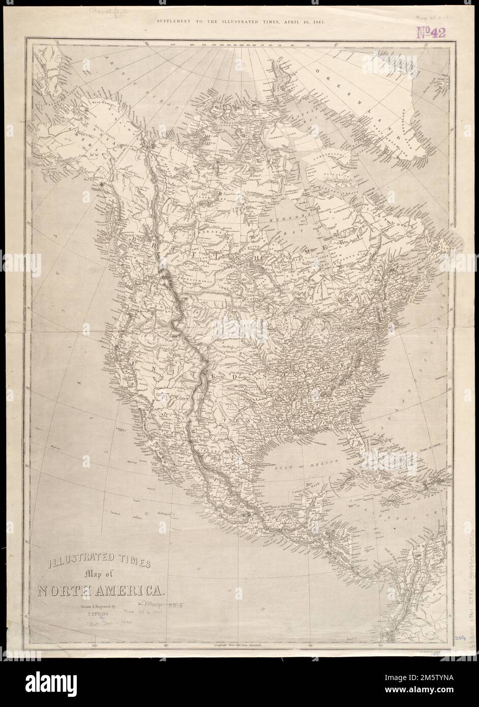 Illustrated Times map of North America. Relief shown by hachures ...