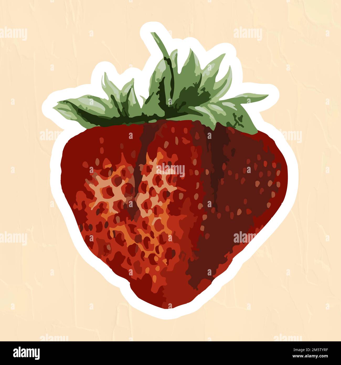 Vectorized strawberry fruit sticker overlay with a white border on a ...