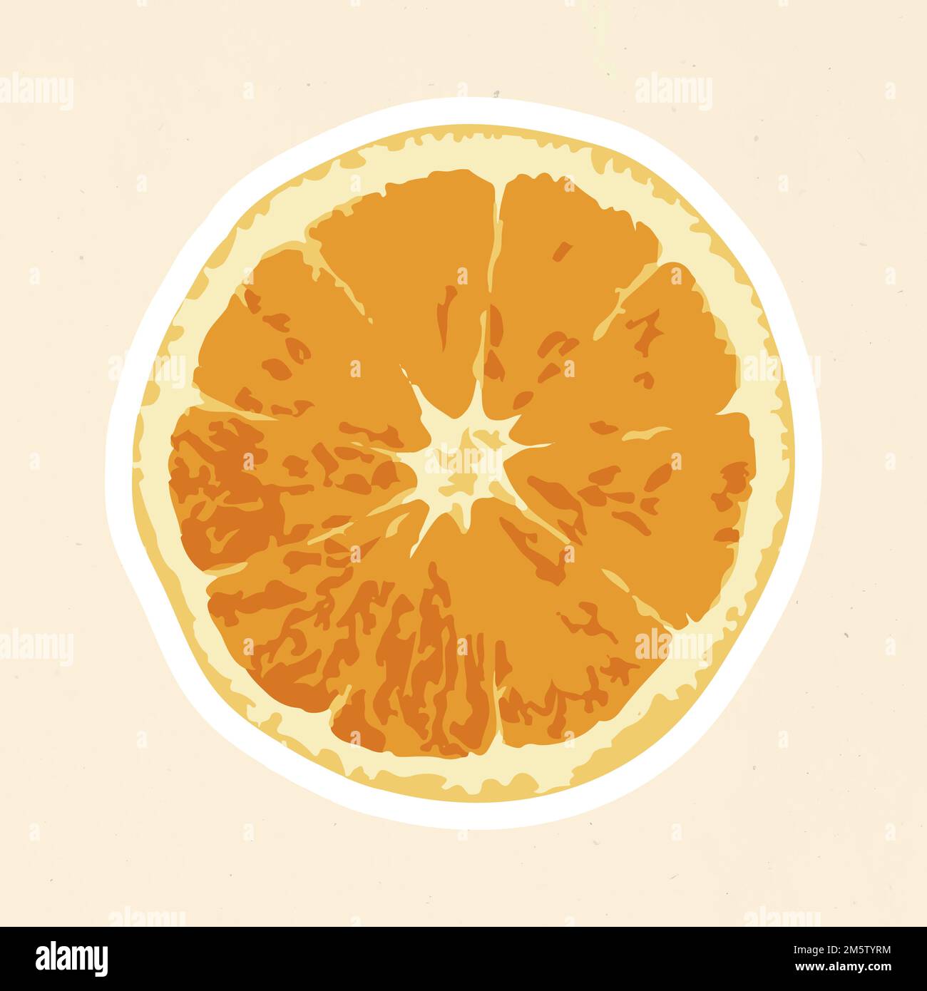 Hand drawn vectorized half of tangerine orange sticker with white ...