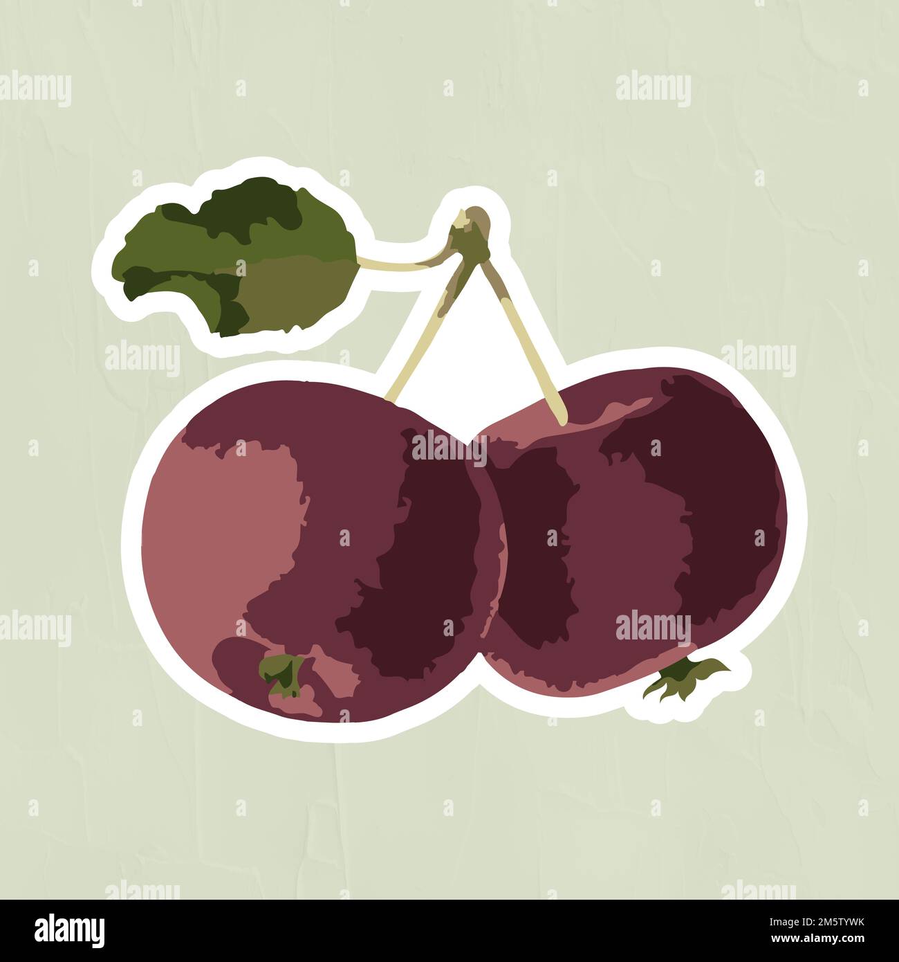 Vectorized red cherries sticker overlay with white border design ...