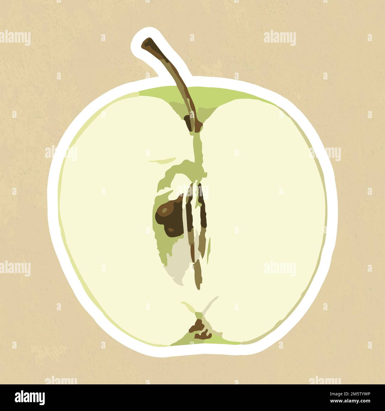 Vectorized green apple fruit sticker with white border design resource ...