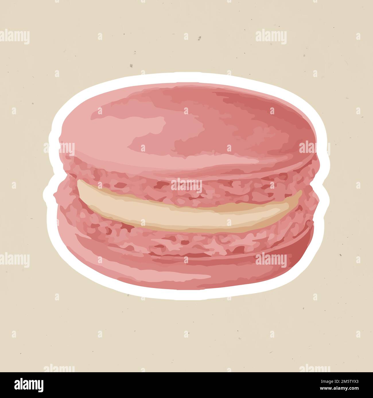 Vectorized hand drawn pink macaron sticker with a white border Stock ...