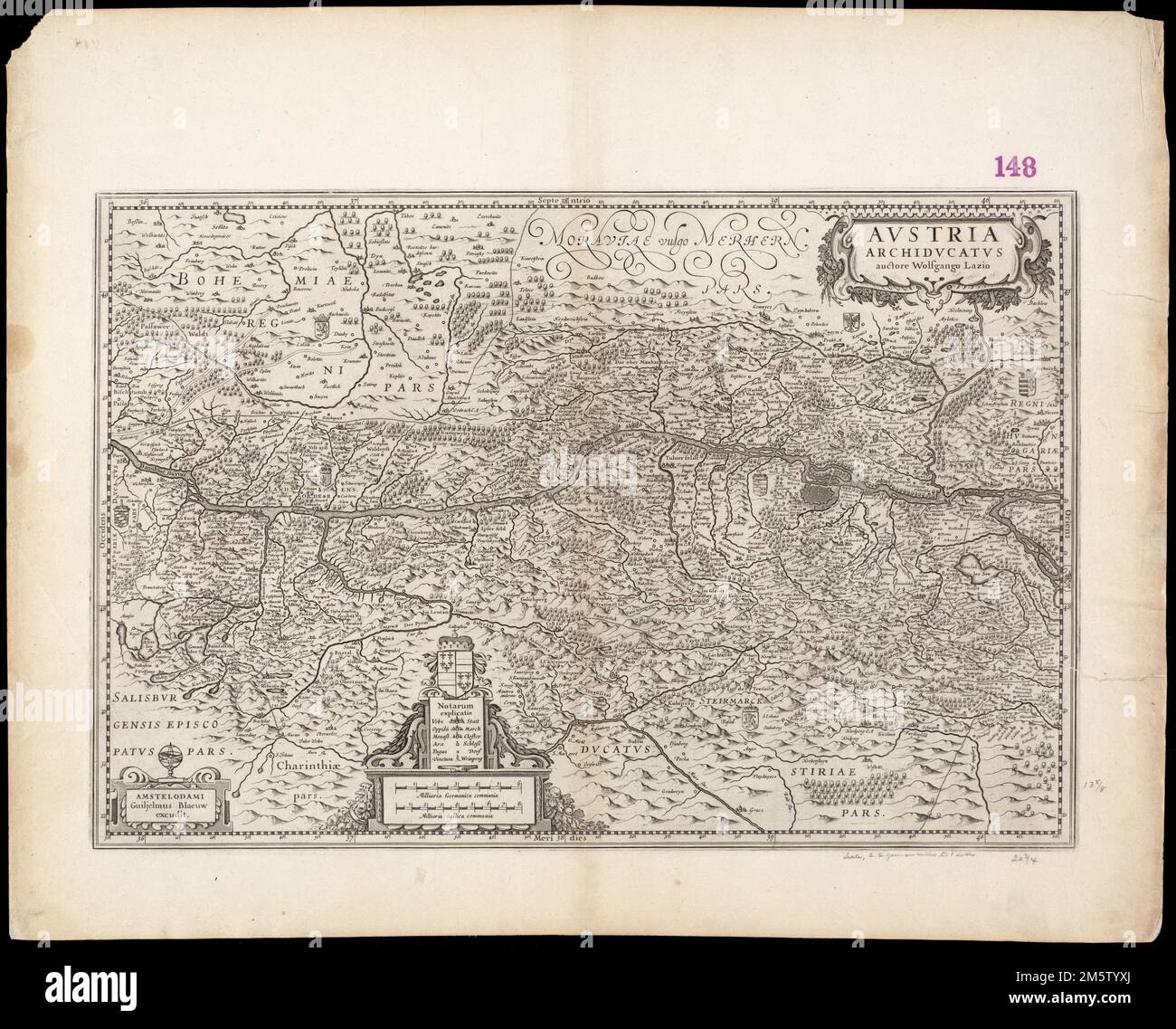 Austria archiducatus. Map of eastern Austria. Relief shown pictorially ...