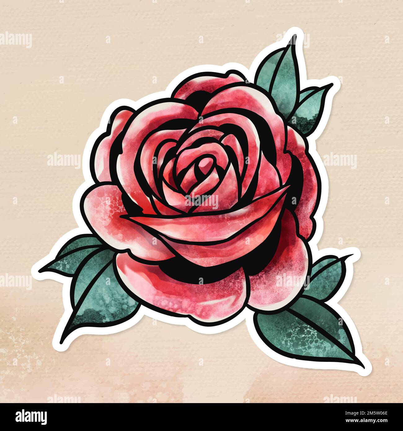 Watercolor rose sticker overlay with a white border vector Stock Vector ...