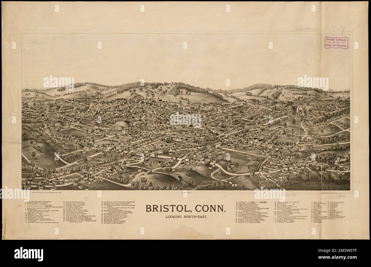 Bristol, Conn : looking north-east. Bird's-eye view. Indexed for points ...