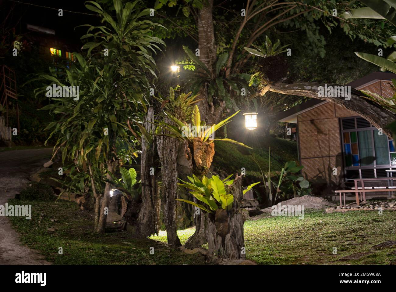 Perak, Malaysia. September 30,2022: Night scene along the lamppost ...