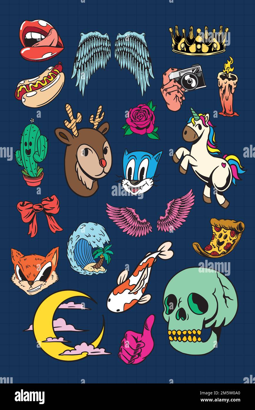 Colorful Cute Sticker Collection Vector Stock Vector Image And Art Alamy