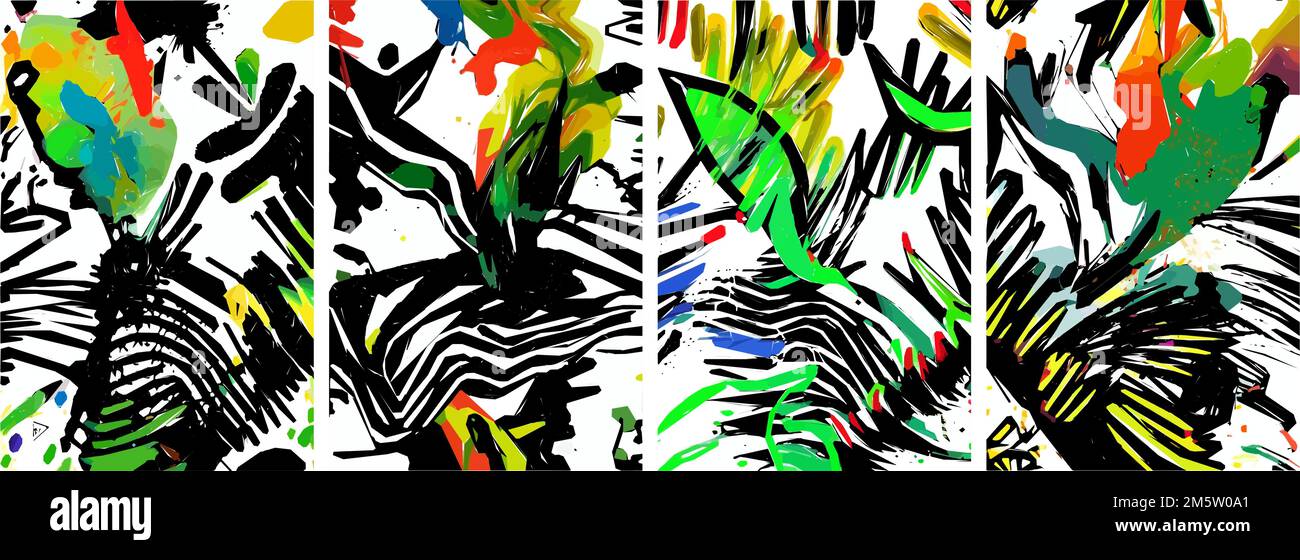 Set of hand drawn abstract nature background. vector colorful ...