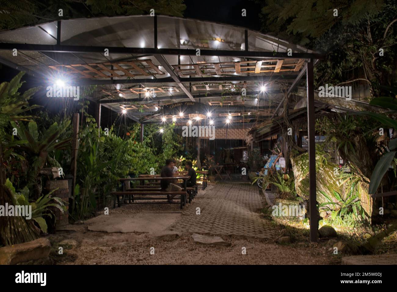 Perak, Malaysia. September 30,2022: Night scene along the lamppost ...