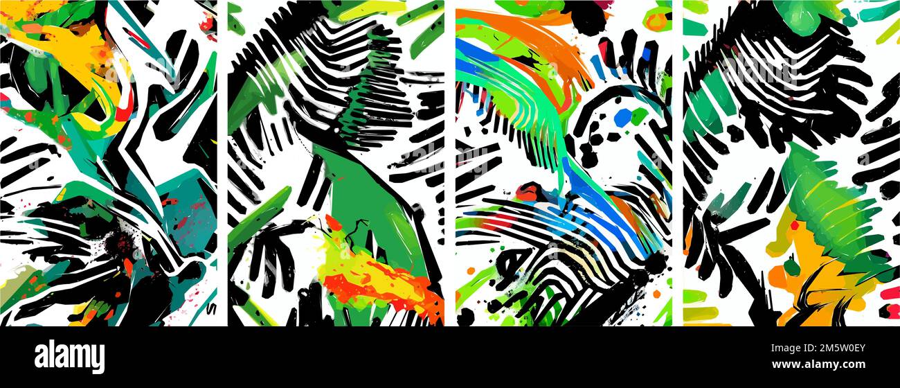Set of hand drawn abstract nature background. vector colorful ...