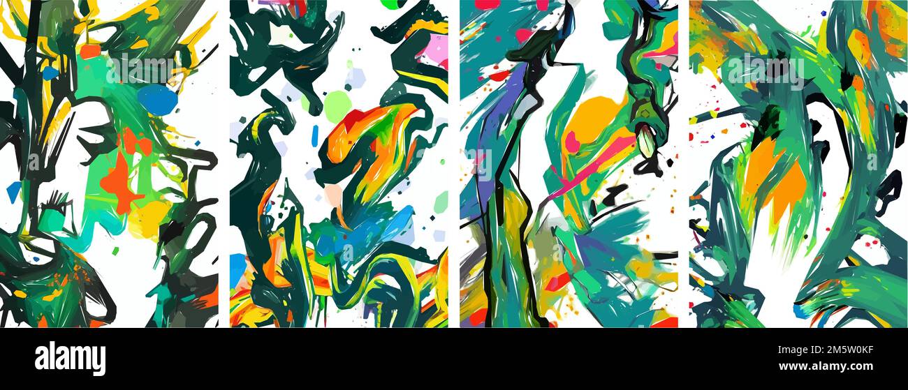 Set of hand drawn abstract nature background. vector colorful ...