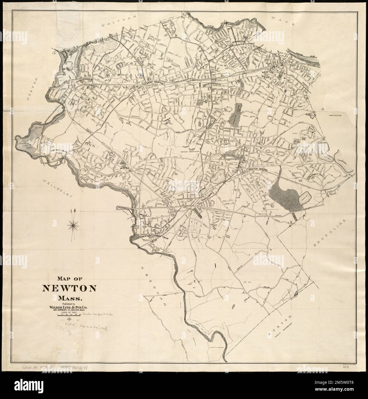 Map of Newton Mass.... , Massachusetts , Middlesex ,county , Newton ...