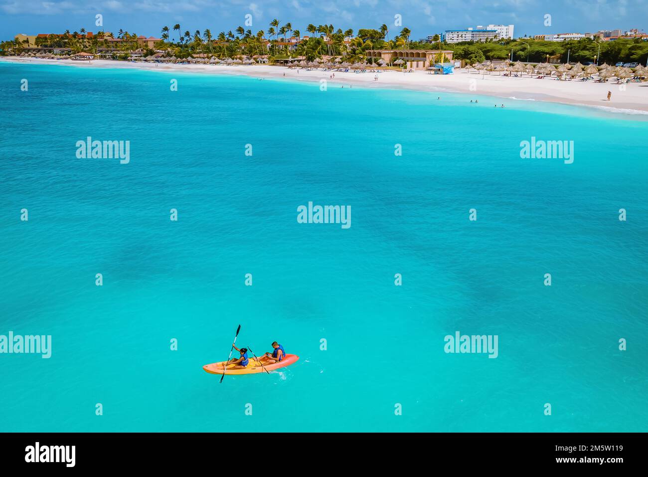Couple Kayaking in the Ocean on Vacation Aruba Caribbean sea, man and ...